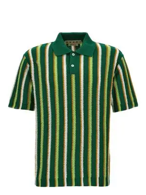 Marni Striped Crocheted Polo Shirt - Green