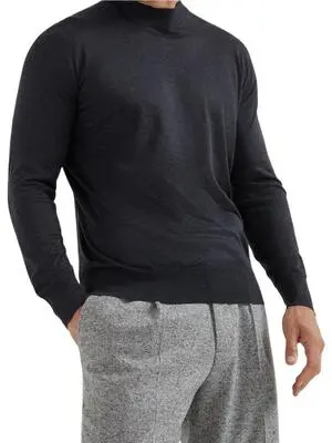 Brunello Cucinelli Mock Neck Knitted Sweater - Steel Gray