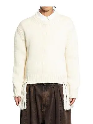 HED MAYNER Fringed Wool Crew Neck Sweater - Natural Color