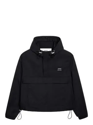 Ami Logo Lettering Hooded Jacket - Black