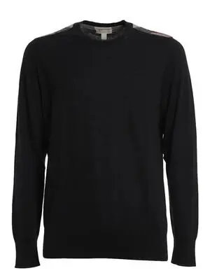 Burberry Round Neck Plaid Pullover Black