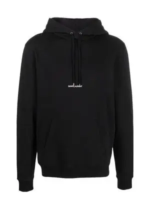 Saint Laurent Logo Printed Drawstring Hoodie - Black