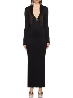 AREA AREA V-Neck Fine-Ribbed Maxi Dress