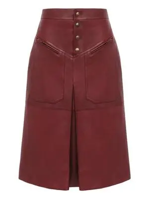 Chloé Knee-length Leather Skirt With Box Pleat And Zipper Pockets - Deep Ruby Red