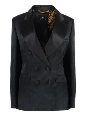 Etro Patterned Jacquard Double-breasted Blazer - Black