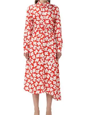 MSGM Floral Print Midi Shirt Dress - Pink