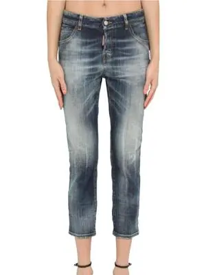 Dsquared2 Logo Patch Low-rise Cropped Jeans - Gray