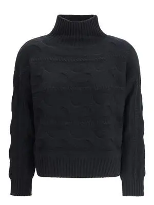Max Mara Cable Knit Roll Neck Sweater - Black