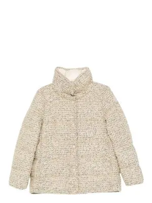 Moncler Cochelle Tweed Short Down Jacket With Stand Collar - Nude