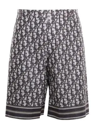 Dior Logo Jacquard Shorts With Striped Hem - Black