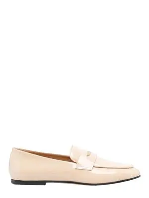 TOD'S Round Toe Loafers With Letter Detailing - Beige