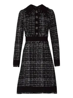 Dolce & Gabbana And White Tweed Mini Dress With Tassel Hem - Black