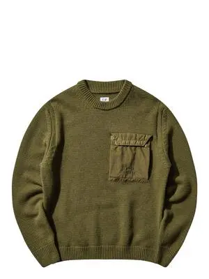 C.P. COMPANY Crewneck Jumper With Logo Pocket - Green