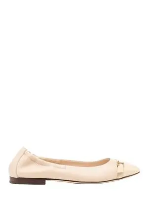 TOD'S Ballerinas With Golden Logo Detail - Nude