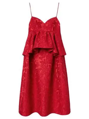 La DoubleJ Satine Floral Peplum Midi Dress - Red