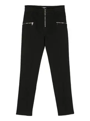 Balmain High-waisted Straight-leg Trousers With Zipper Detail - Black