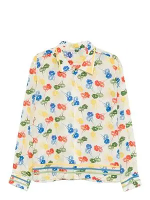 BODE Flower Stamp Long Sleeve Shirt - White Multi