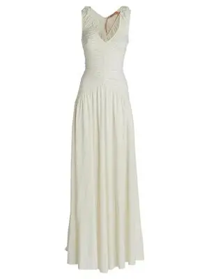 N.21 V-neck Pleated Maxi Dress - White