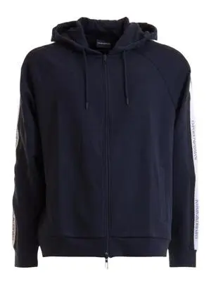Emporio Armani Logo Detail Striped Zip-up Casual Jacket - Black