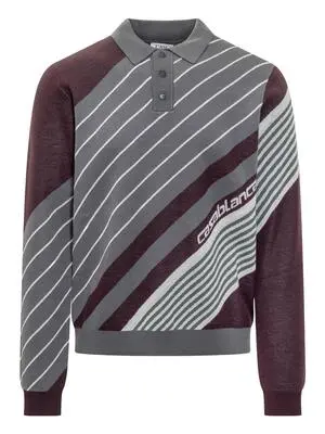 Casablanca Diagonal-stripe Knitted Polo Shirt - Gray