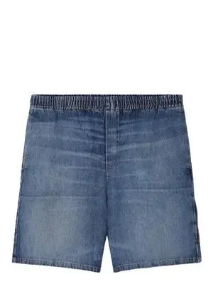 Versace Elastic Waist Denim Shorts With Side Slit Pockets - Blue