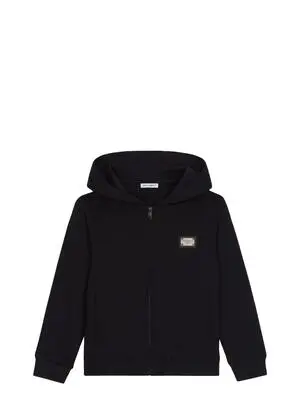 Dolce & Gabbana Logo Plaque Zip-up Cotton Hoodie - Black