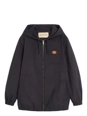 Valentino Garavani Nylon Hooded Jacket With Vlogo Patch - Navy Blue