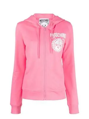 Moschino Print Full Zip Hoodie - Pink