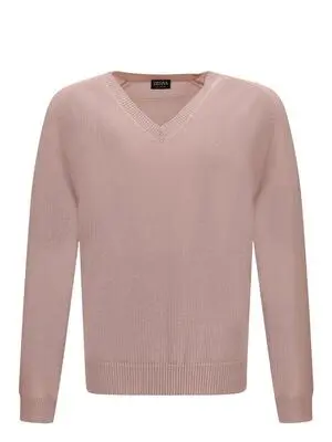 Zegna Long-sleeved V-neck Jumper - Nude