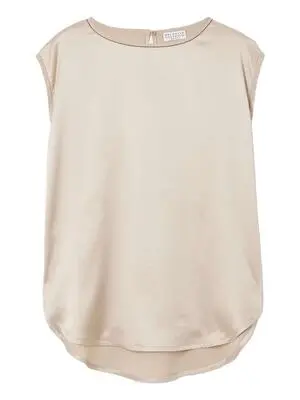 Brunello Cucinelli Bead-embellished Silk-blend Satin Top - Nude