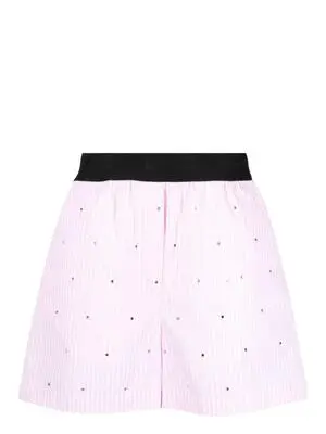 MSGM Rhinestone Embellished Striped Wide-leg Shorts - Pink