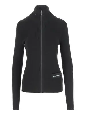JIL SANDER Zip-up Ribbed-knit Cardigan - Black