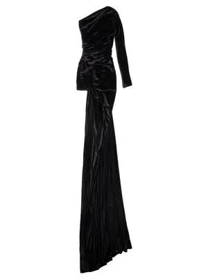 Balenciaga Velvet Asymmetric Draped Dress - Black