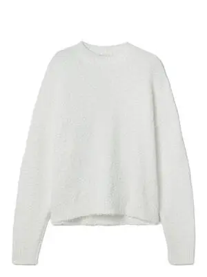Tibi Cotton-blend Bouclé Sweater With Drop Shoulder And Ribbed Trims - White