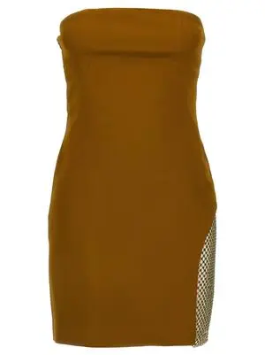 Attico Off-the-shoulder Rhinestone Mini Dress - Brown