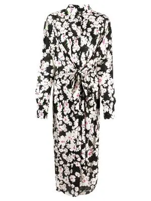MSGM Floral-print Tie-fastening Midi Dress - White