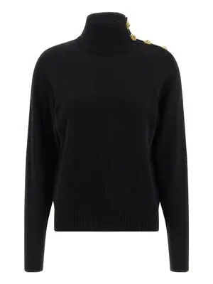 Balmain High Neck Knitted Jumper With Button Detail - Black