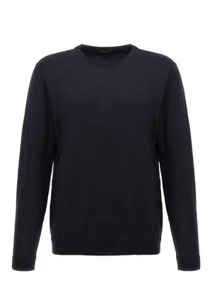 ROBERTO COLLINA Ribbed Round Neck Long Sleeve Pullover - Black