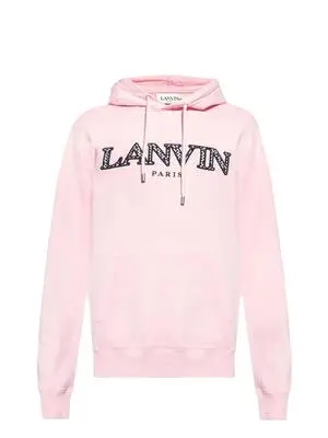 LANVIN Embroidered Logo Cotton Hoodie - Pink