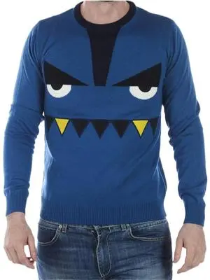 Fendi Round Neck Long Sleeve Pullover - Blue