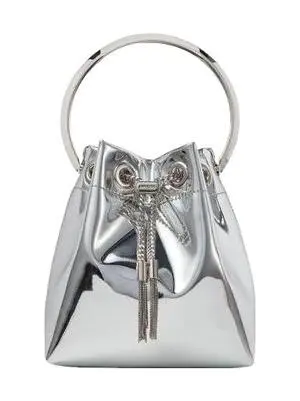 JIMMY CHOO Logo Plaque Tassel Detailed Top Handle Bag - Silver