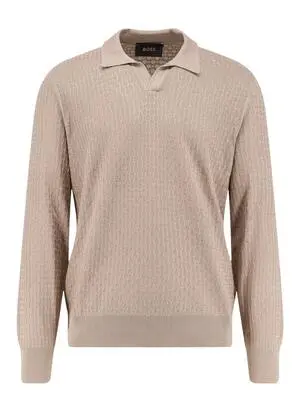 Hugo Boss Textured Knit Polo Sweater - Nude