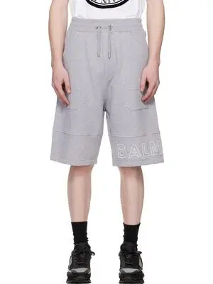 Balmain Logo Cotton Bermuda Shorts - Gray