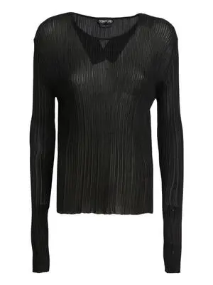TOM FORD Crewneck Ribbed Knit Top - Black