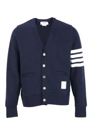 Thom Browne V-neck Cardigan With Signature Stripes - Navy Blue