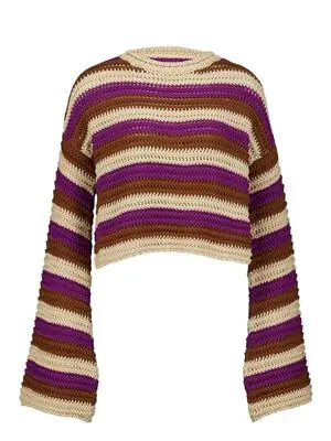 La DoubleJ Cropped Crochet Sweater With Trumpet Sleeves - Brown