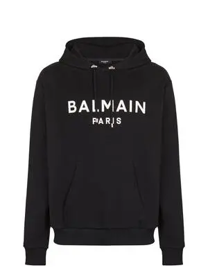 Balmain Paris Logo Printed Drawstring Hoodie - Black