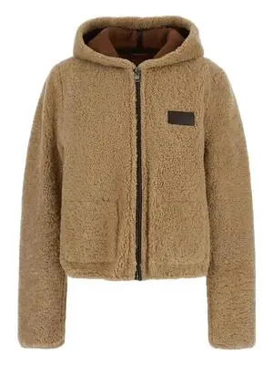 Gucci Reversible Shearling Bomber Jacket With Zip Up - Camel