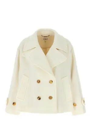 Chloé Double-breasted Long-sleeved Coat - White