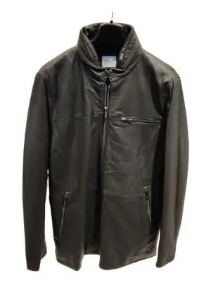 Emporio Armani Leather Jacket With Zipper Details - Black